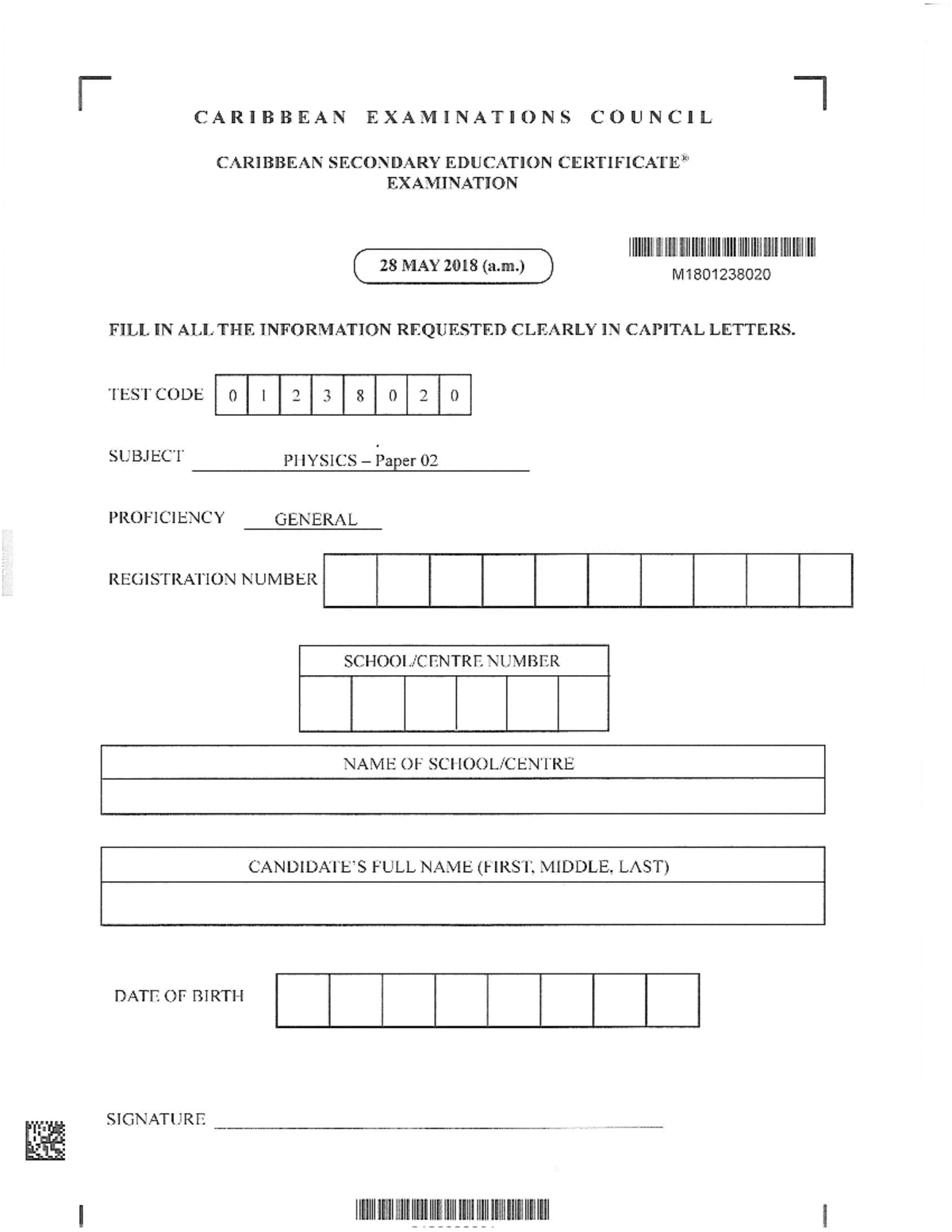 Csec physics 2018 - Physics - Studocu