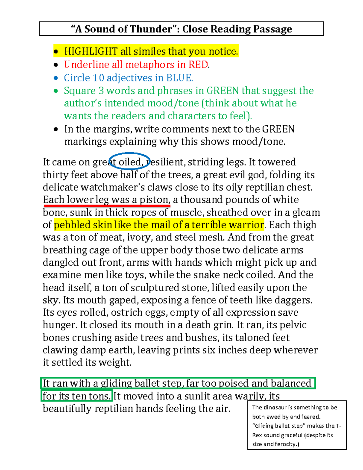 A Sound of Thunder Close Reading Passage 2azhquh - “A Sound of Thunder ...