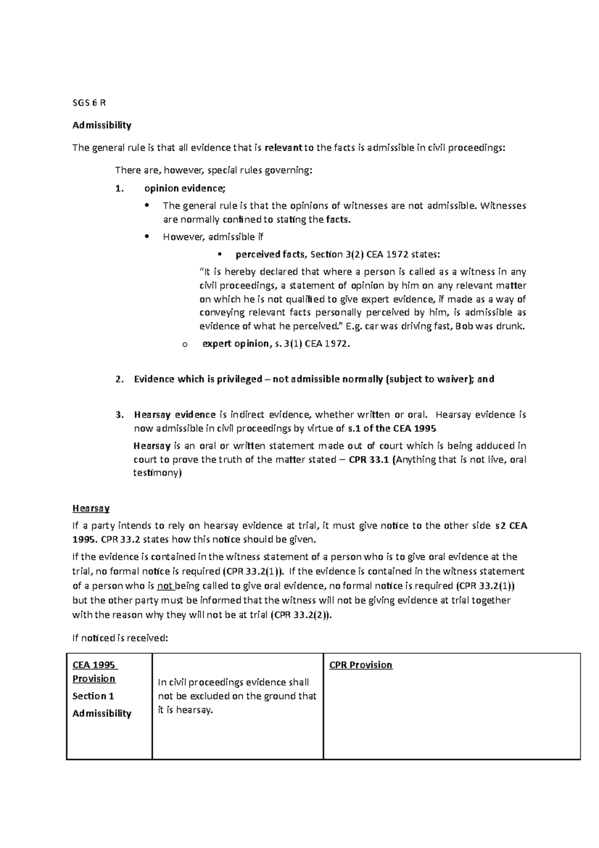 SGS 6 R - SGS 6 R - admissibility of evidence - SGS 6 R Admissibility ...