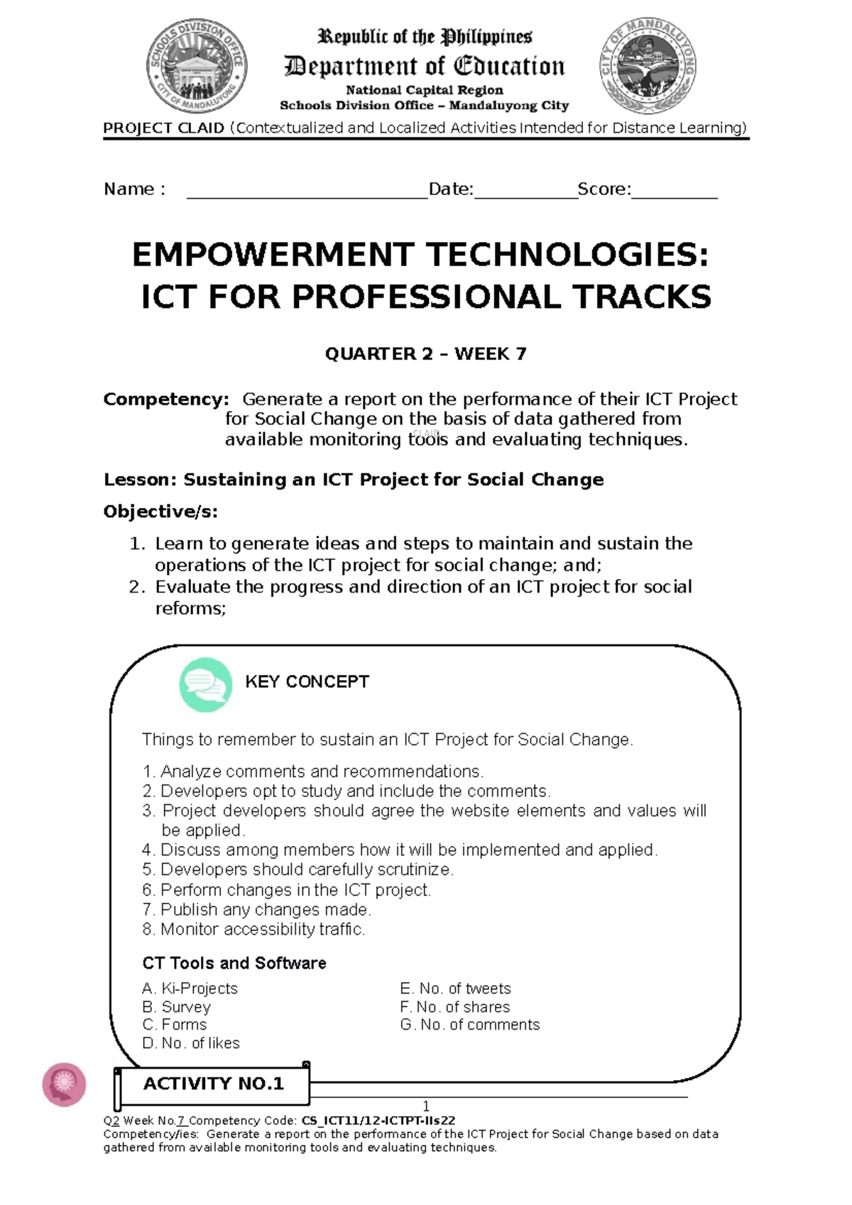 Emptech Activity- Sheet-Q2-WEEK-7- Empowerment Technologies is a ...
