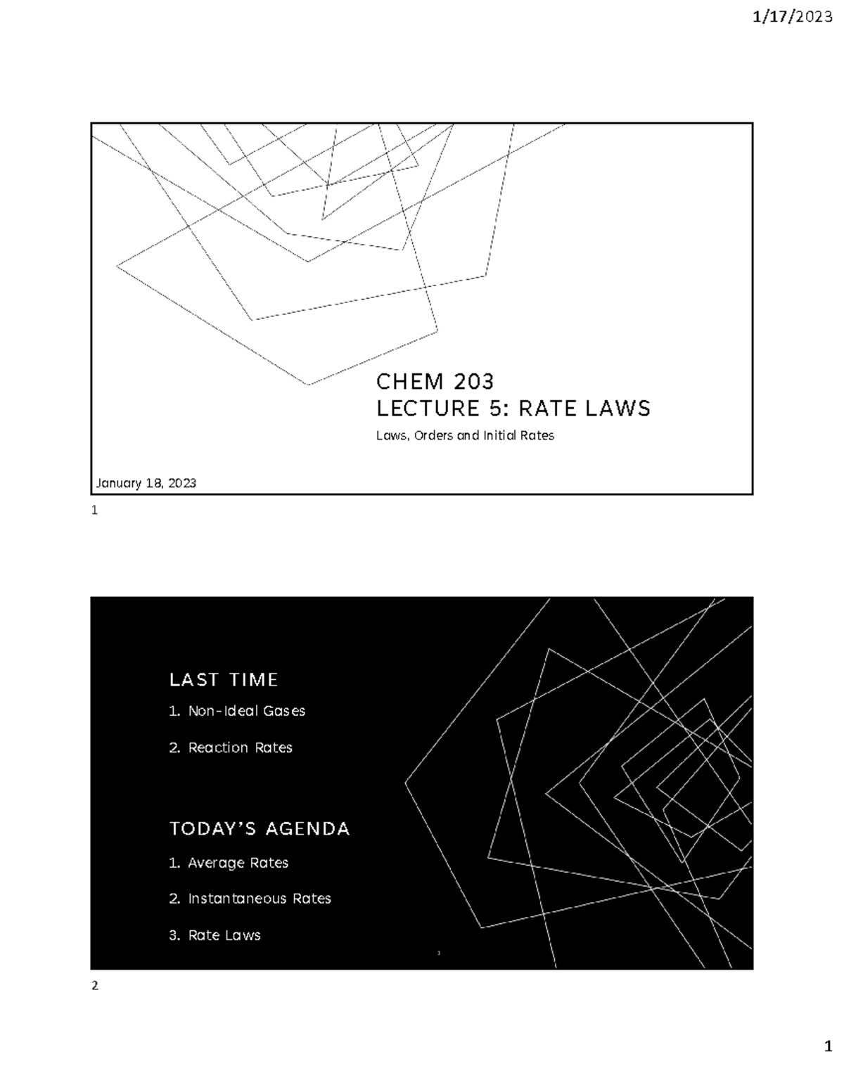 Lecture 5-Rate Laws 18-01-23 - CHEM 203 LECTURE 5: RATE LAWS Laws ...