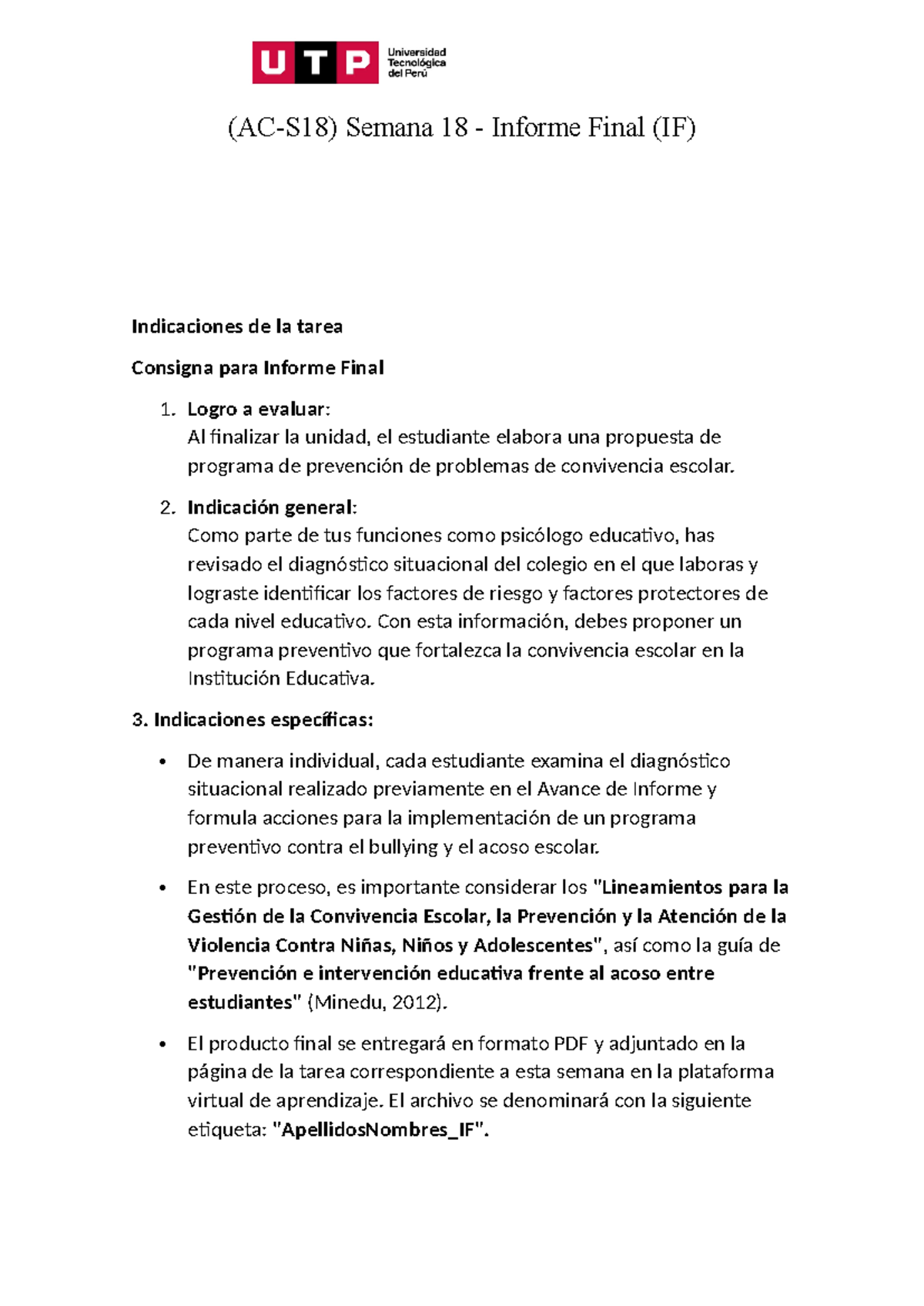 🔴 (AC-S18) Semana 18 - Informe Final (IF) - Psicologia Educativa - (AC ...
