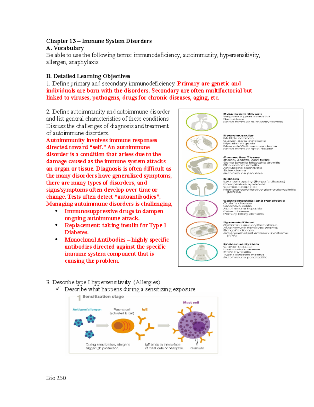 250 TEST 5 Study Guide - Chapter 13 – Immune System Disorders A ...