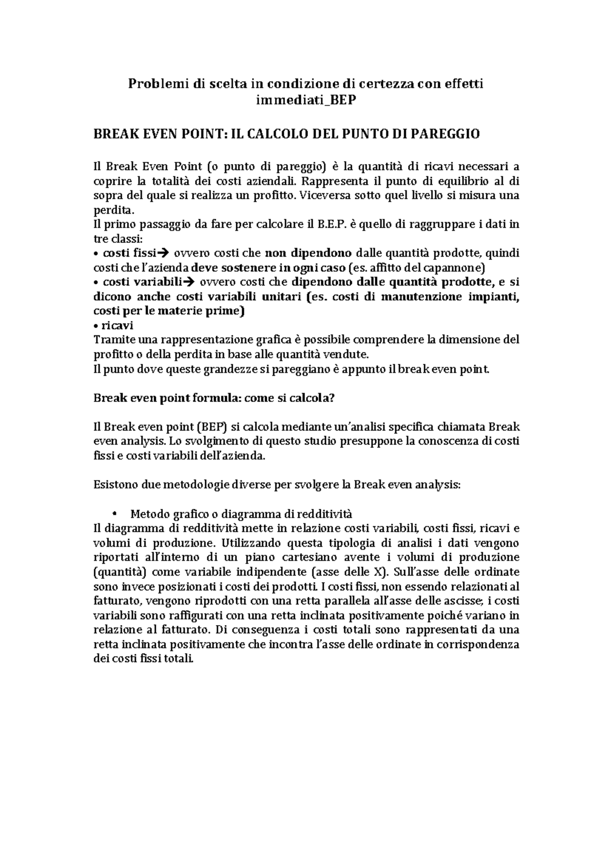 3 Problemi di scelta in condizione di certezza con effetti immediati ...