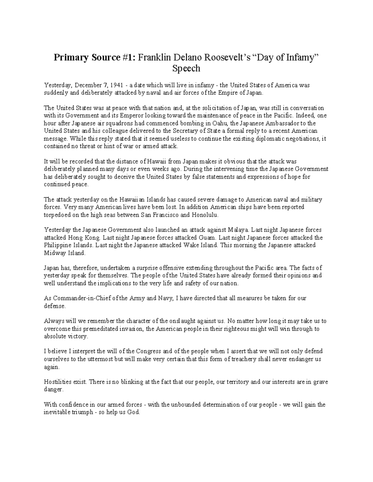 Pearl Harbor Primary Source Analysis, 2024 - Primary Source #1 ...