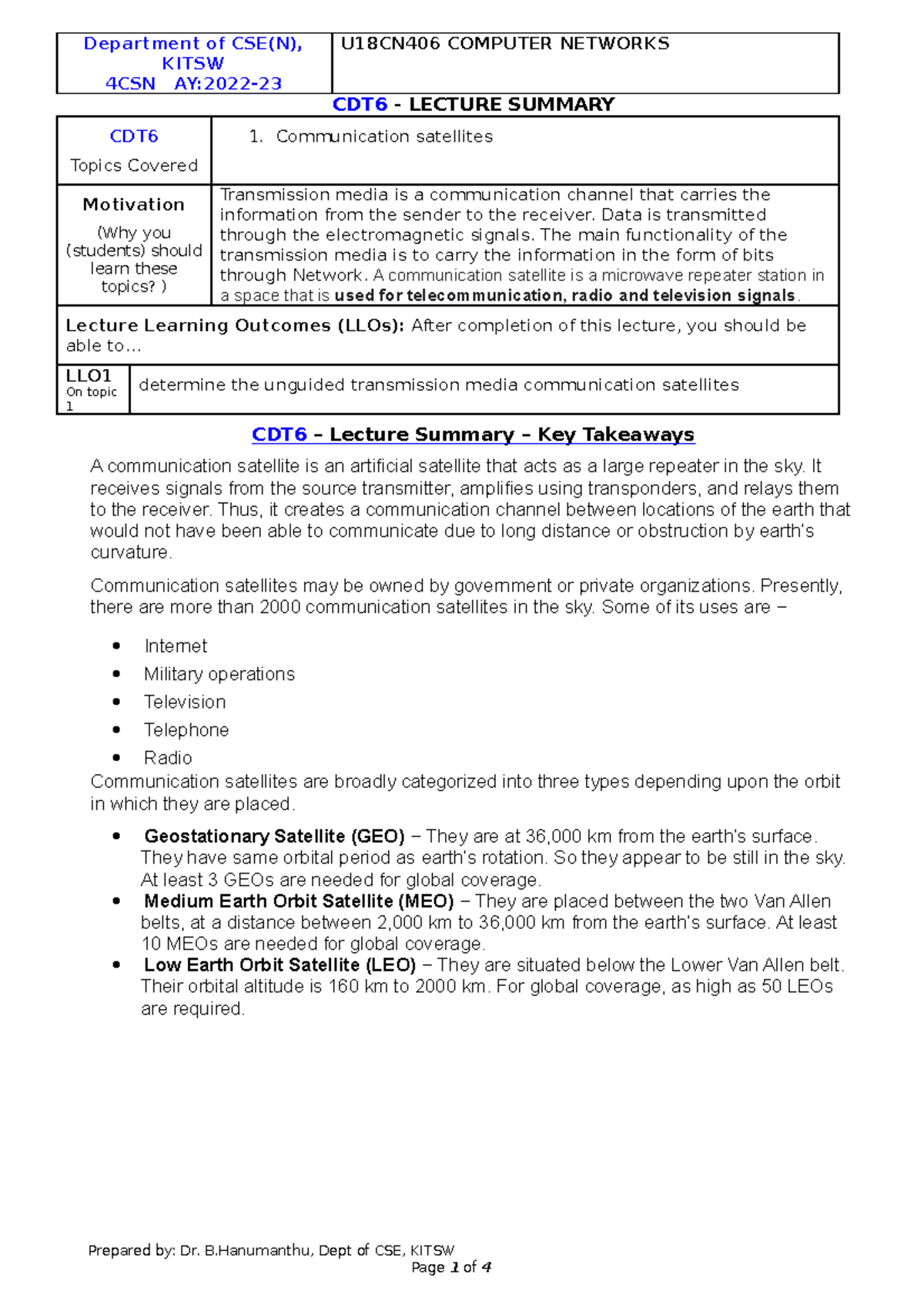 CN CDT6 Summary 5CSE3 2022-23 - KITSW 4CSN AY:2022- CDT6 - LECTURE SUMMARY CDT Topics Covered ...