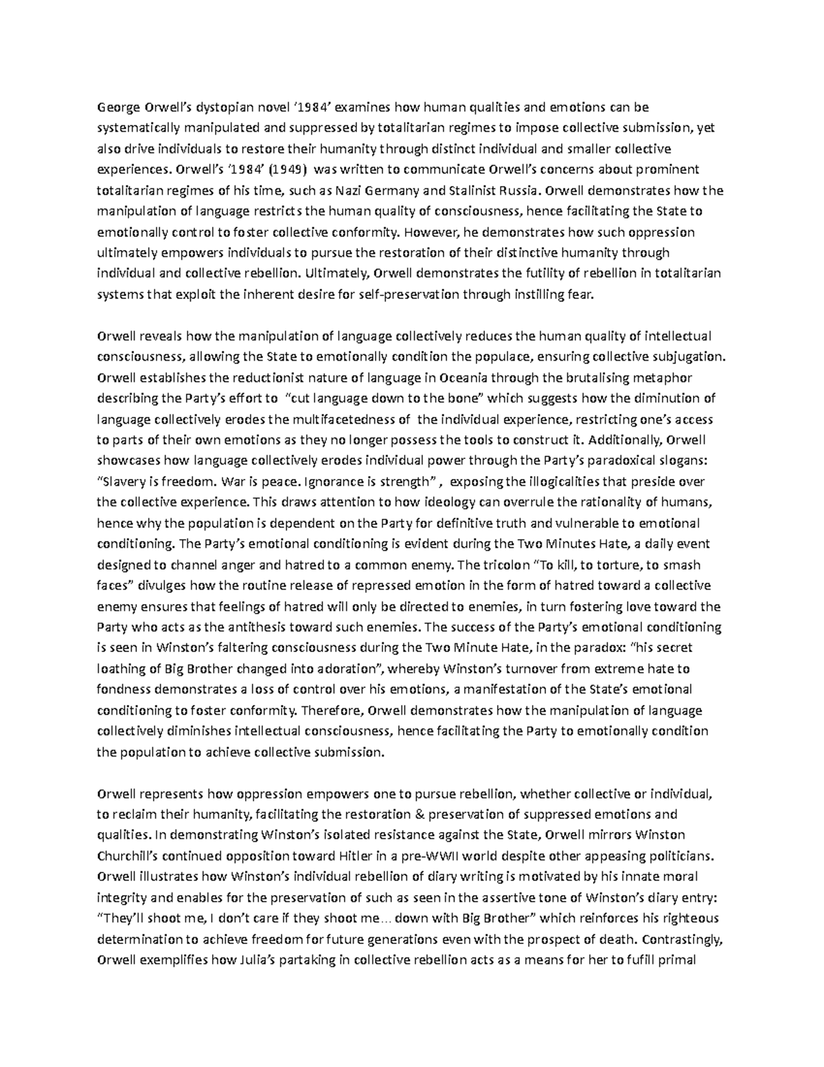 Common mod essay - George Orwell’s dystopian novel ‘1984’ examines how ...