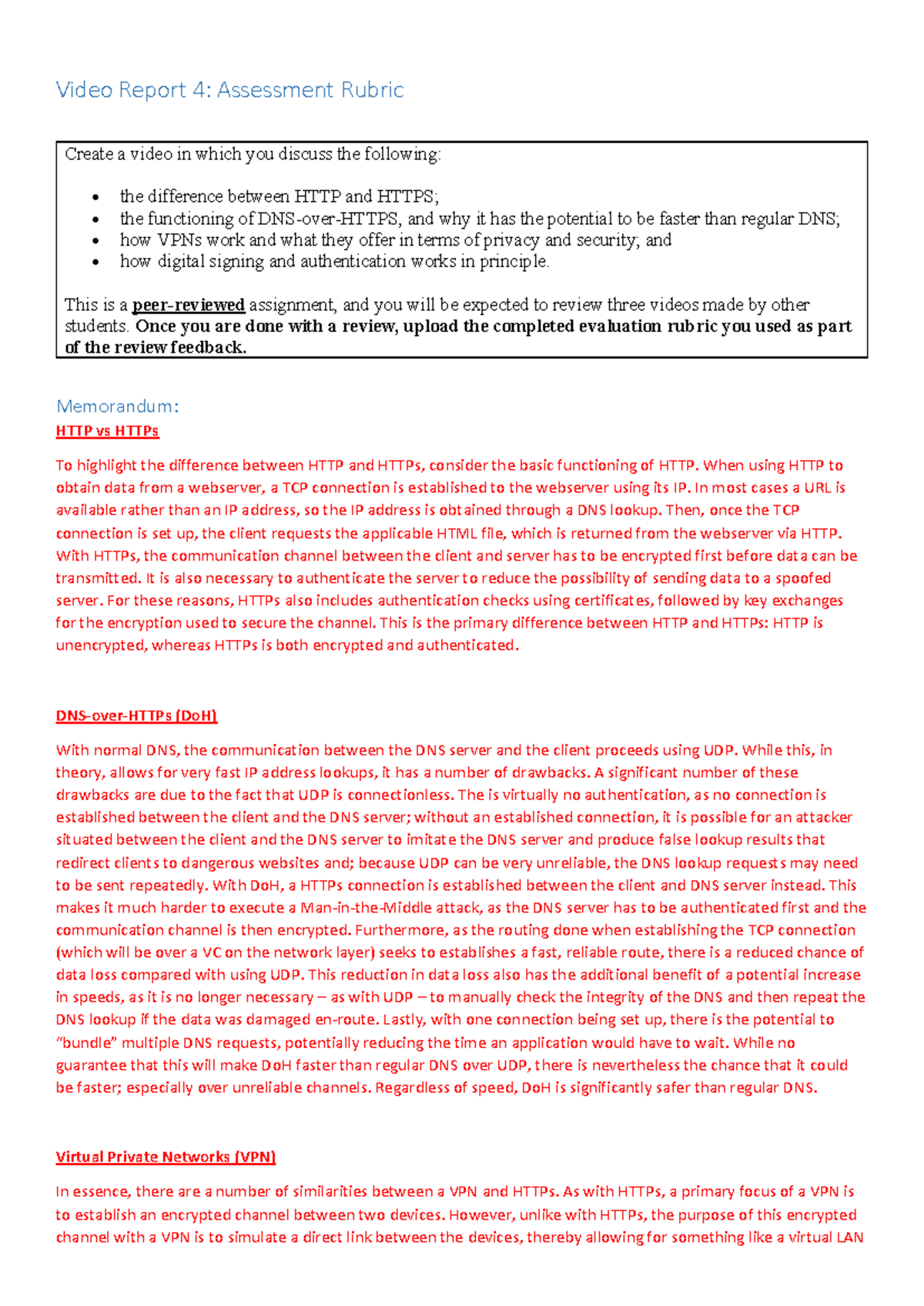 Video Report 4 - Memo Rubric - Video Report 4: Assessment Rubric Create ...