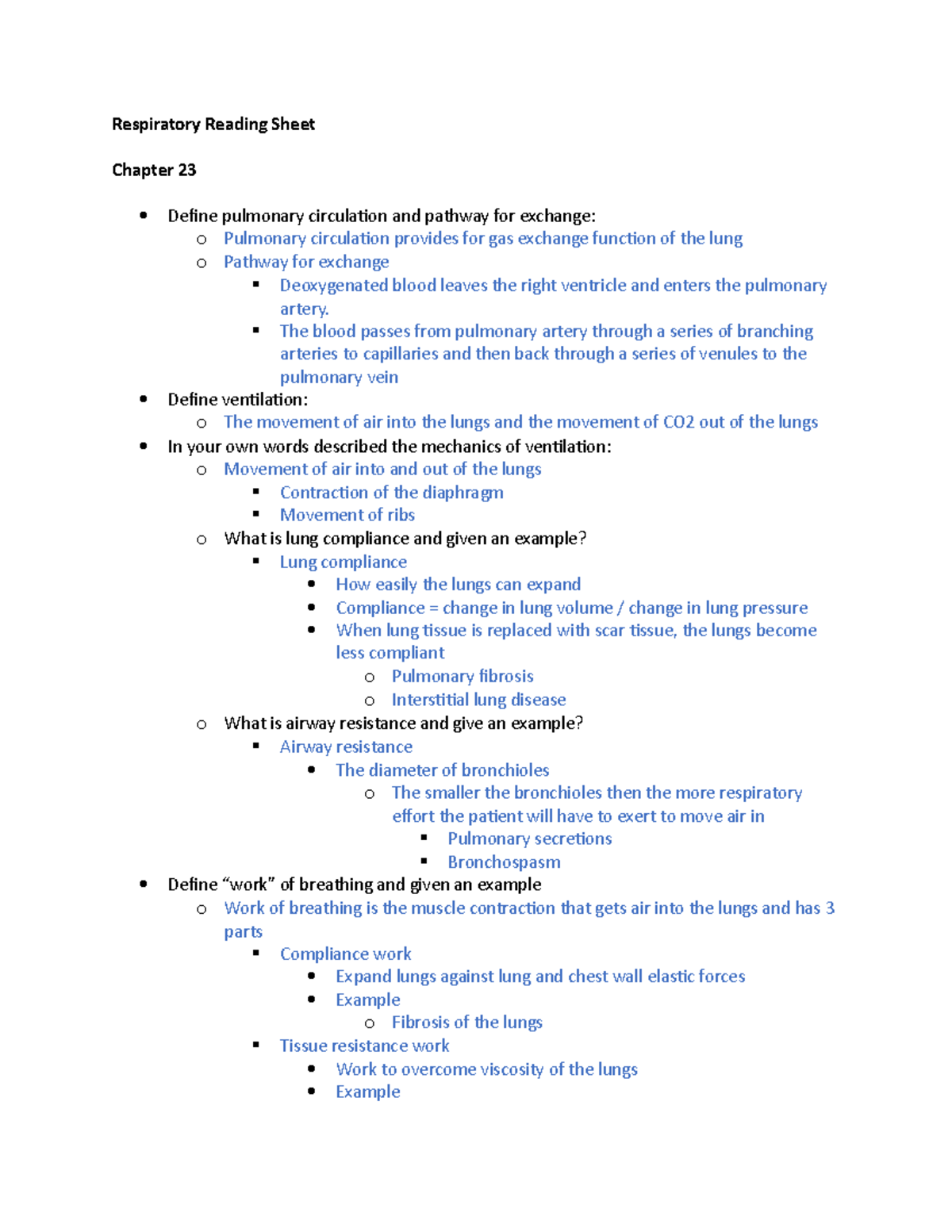 Repiratory Reading Sheet - Respiratory Reading Sheet Chapter 23 Deine ...