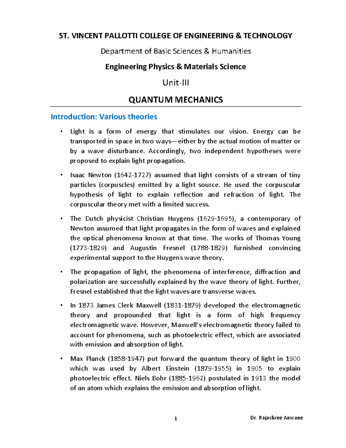 Quantum Mechanics Complete Notes WITH Questions AND Solved Numericals ...