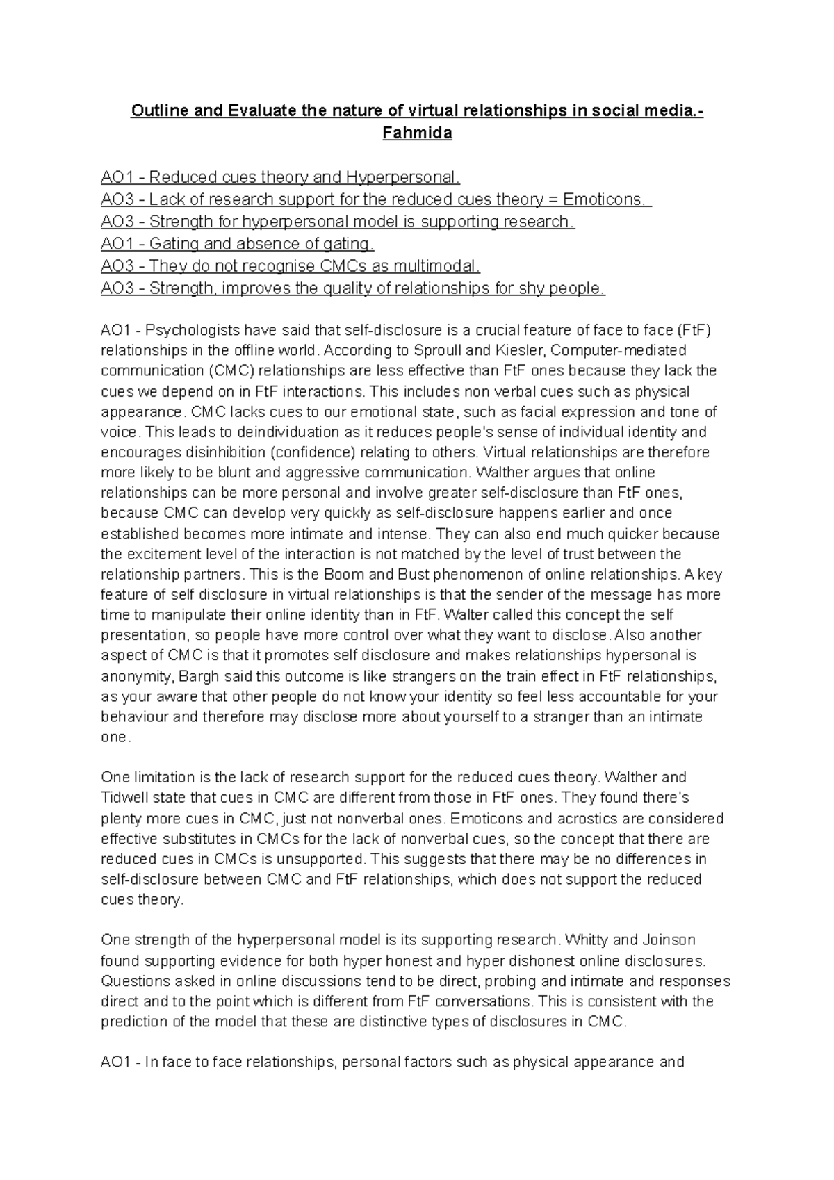 Nature of Virtual Relationships in Social Media - Studocu