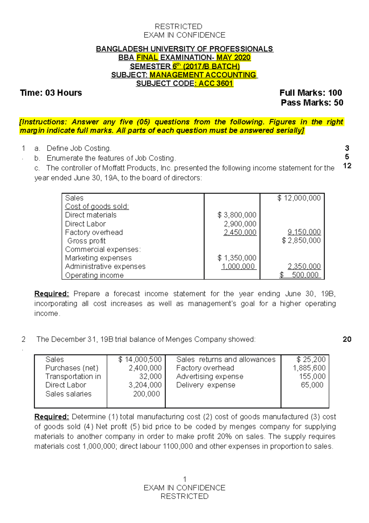 Question Format - same - RESTRICTED EXAM IN CONFIDENCE BANGLADESH ...