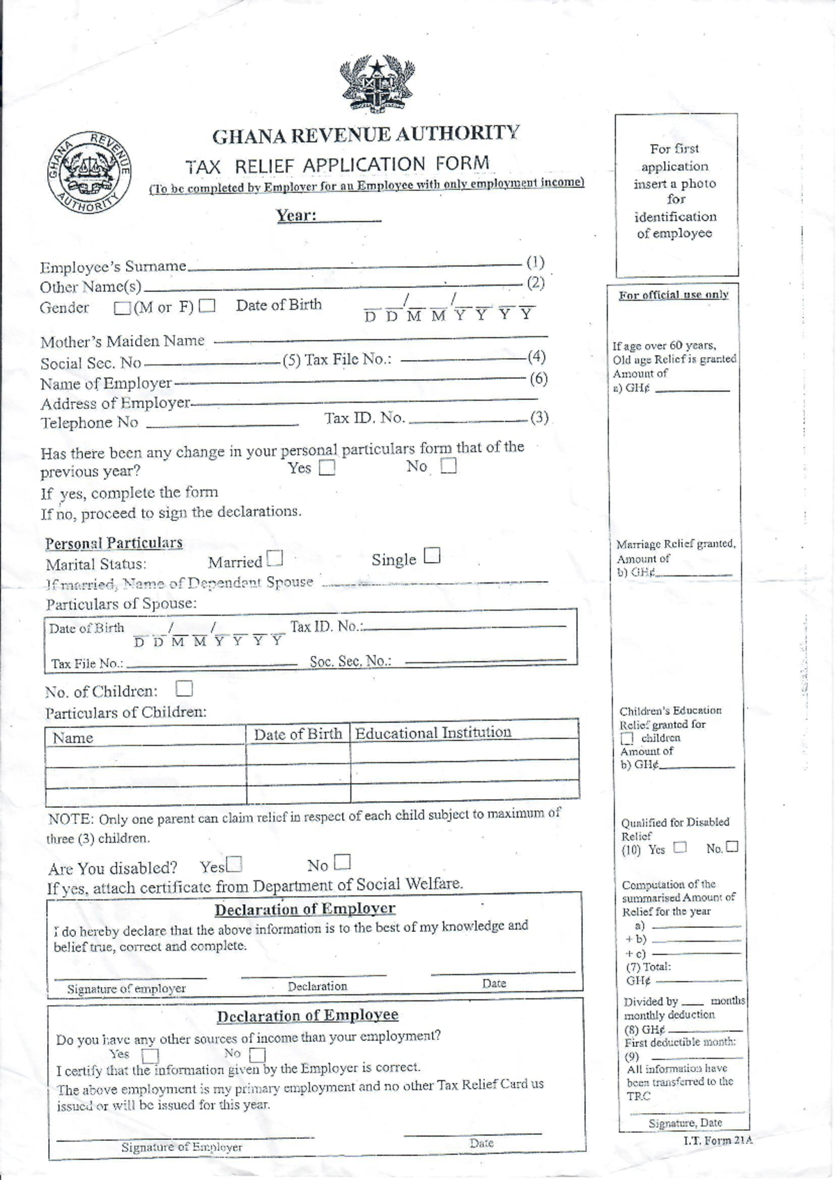 Tax Relief Application Form - DEPARTMENT REVENUE GHANA REVENUE ...