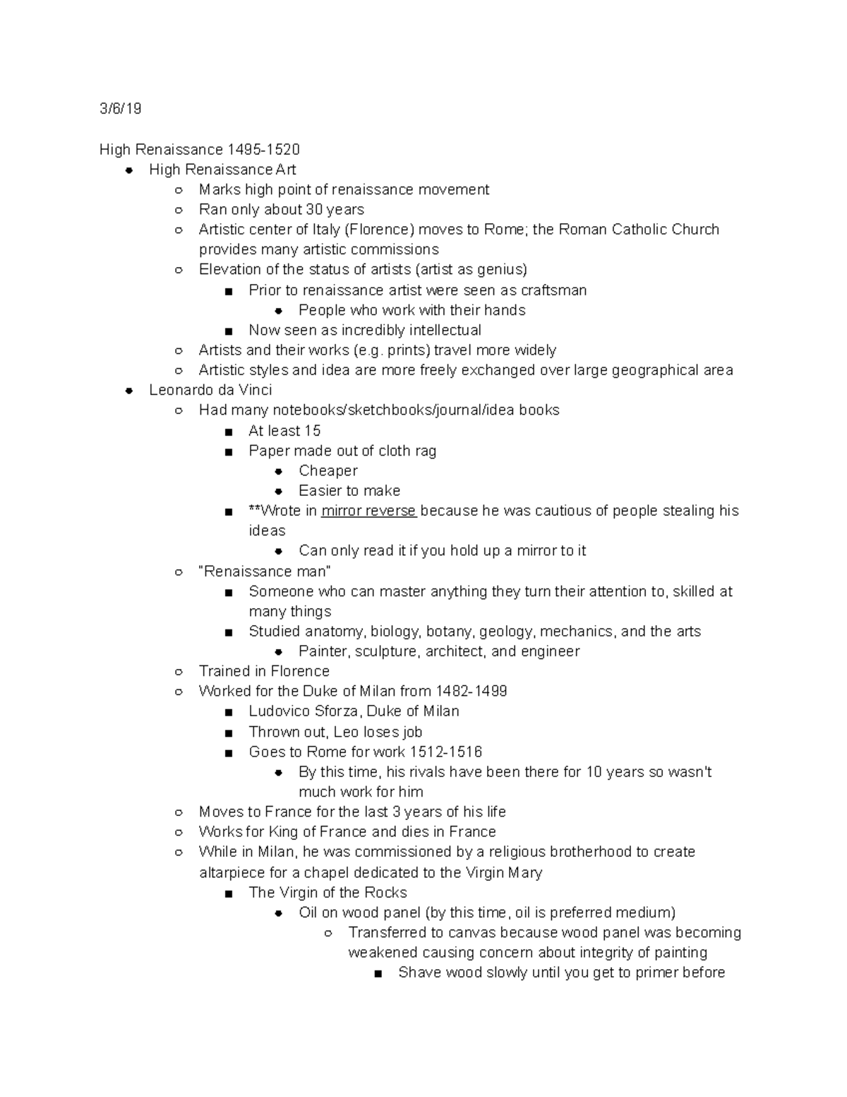TEST 2 notes - 3/6/ High Renaissance 1495- High Renaissance Art Marks ...
