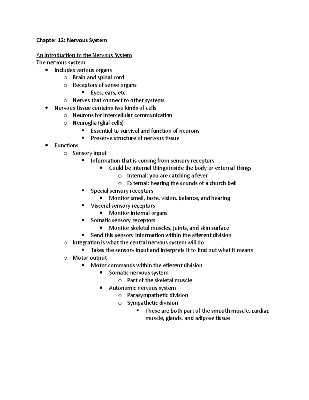 BIO 220 Chapter 12 - The Nervous System. Professor Erin Davis ...