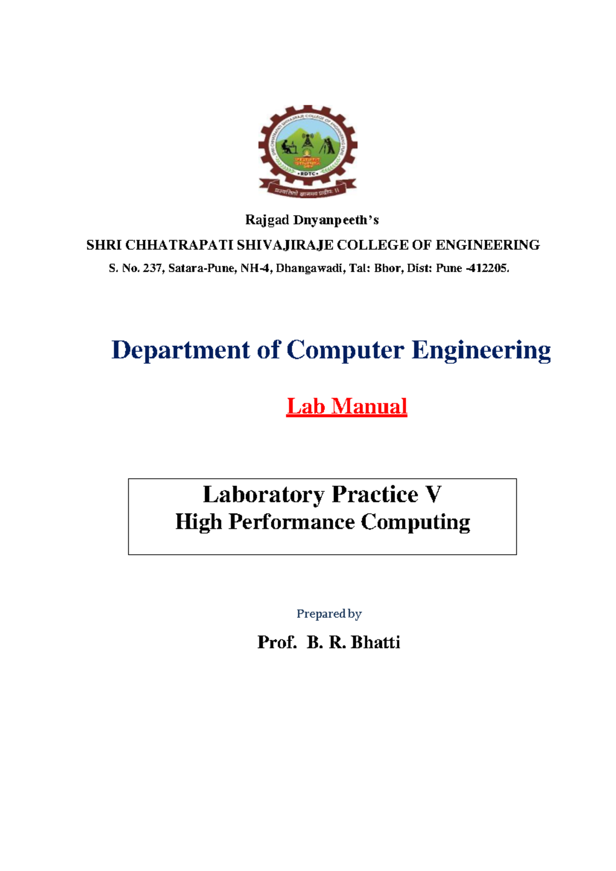 HPC Lab Manual - Rajgad Dnyanpeeth’s SHRI CHHATRAPATI SHIVAJIRAJE COLLEGE OF ENGINEERING S. No ...