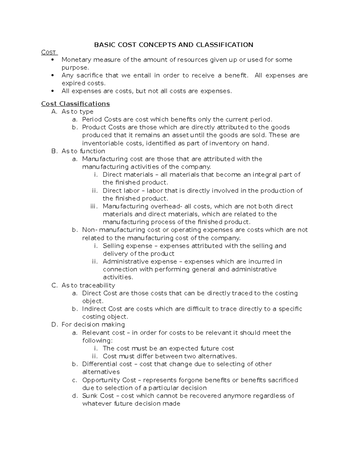 Basic Cost Concepts - COST PRICING - BASIC COST CONCEPTS AND ...