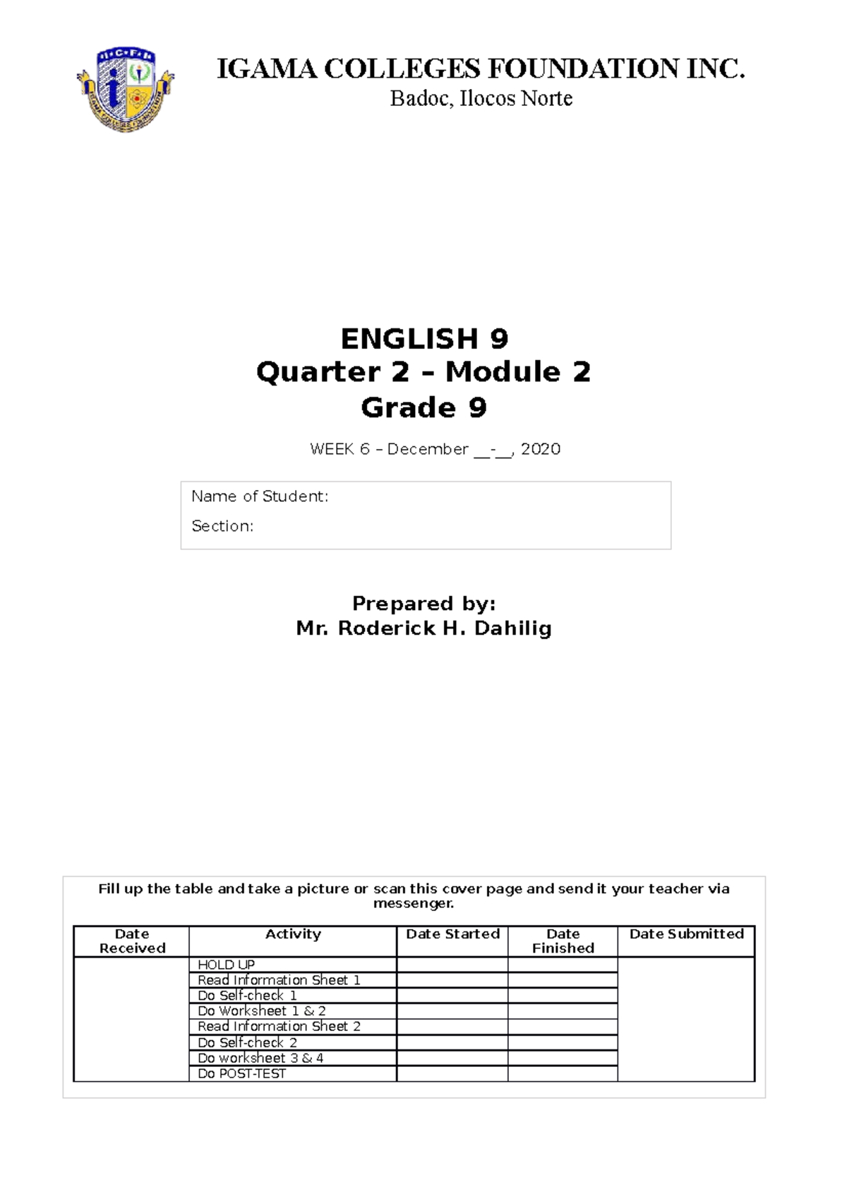 English 9 WEEK 6 - You can modify the notes. - ENGLISH 9 Quarter 2 ...