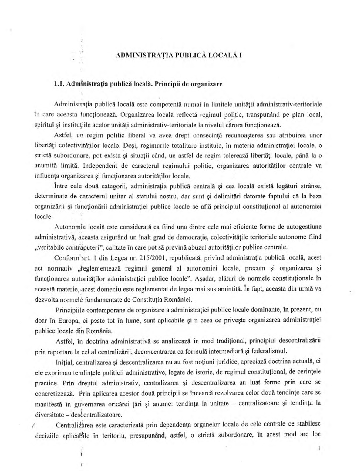 Drept administrativ 8 - ADMINISTRAIIA PUBLICA LOCALA I 1. Administratia ...