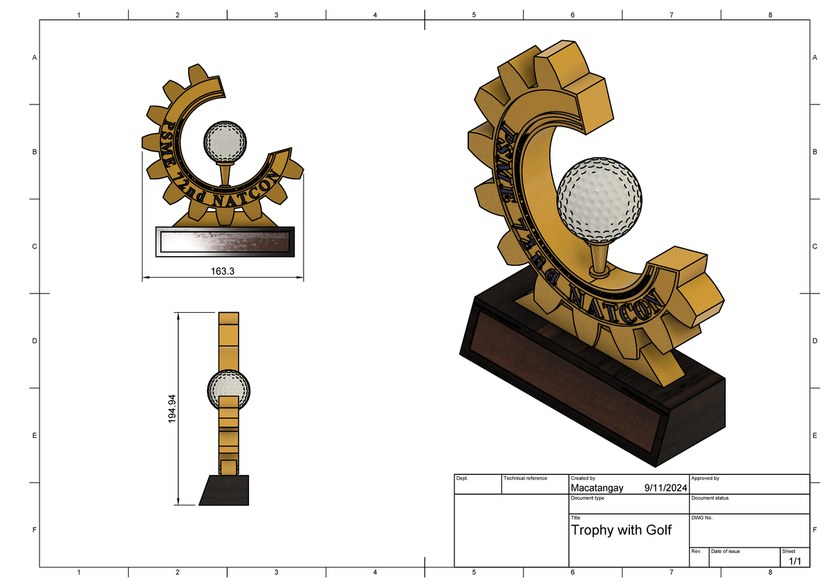 Trophy with Golf Drawing v1 - Mechanical Engineering - A 12 3 4 5 6 7 1 ...
