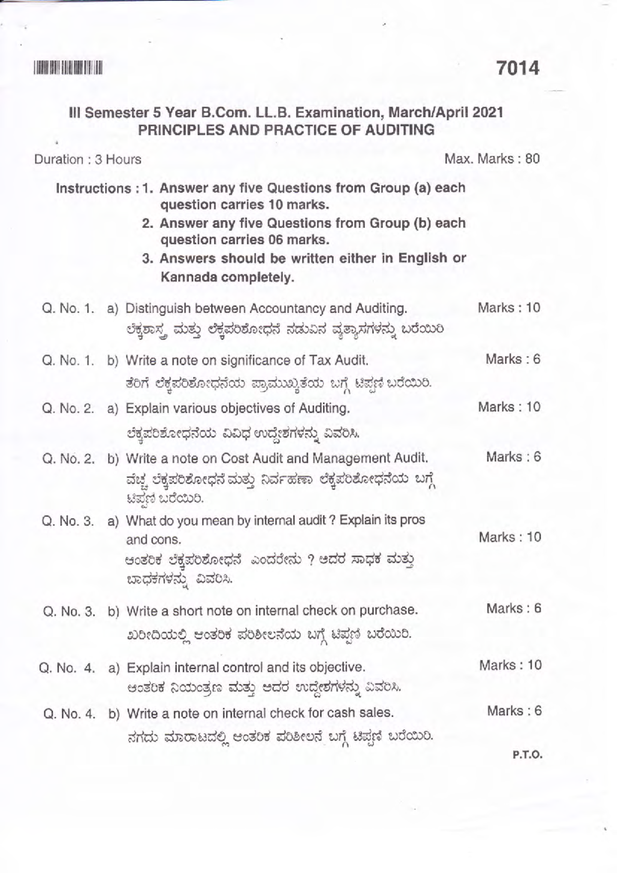 3rd sem Principles and Practice of Auditing April 2021 ...