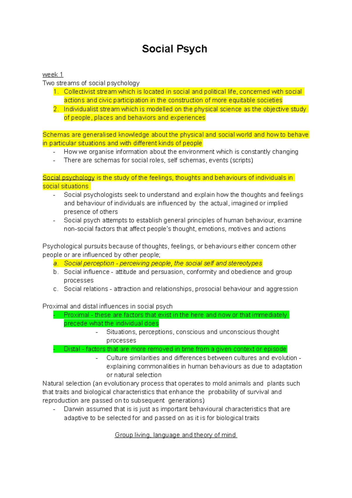 REVISION Notes for social psychology - Social Psych week 1 Two streams ...