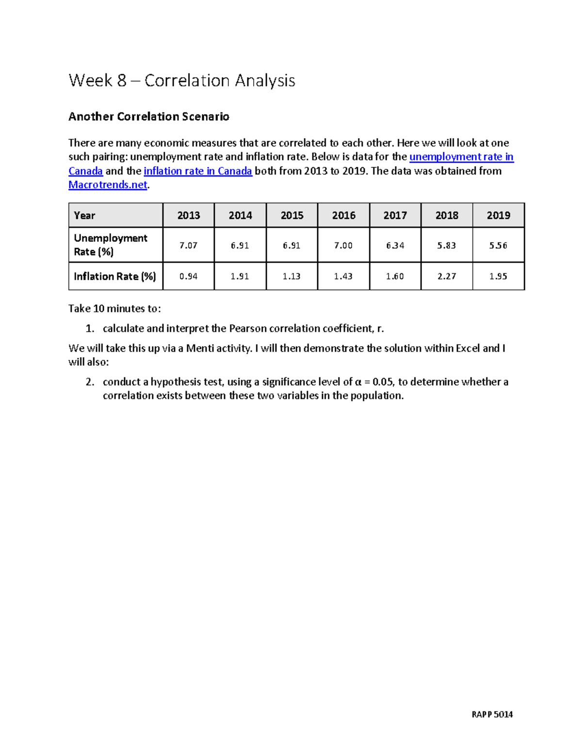 RAPP 5014 Week 8 Tutorial 2 - RAPP 5014 Week 8 – Correlation Analysis Another Correlation ...