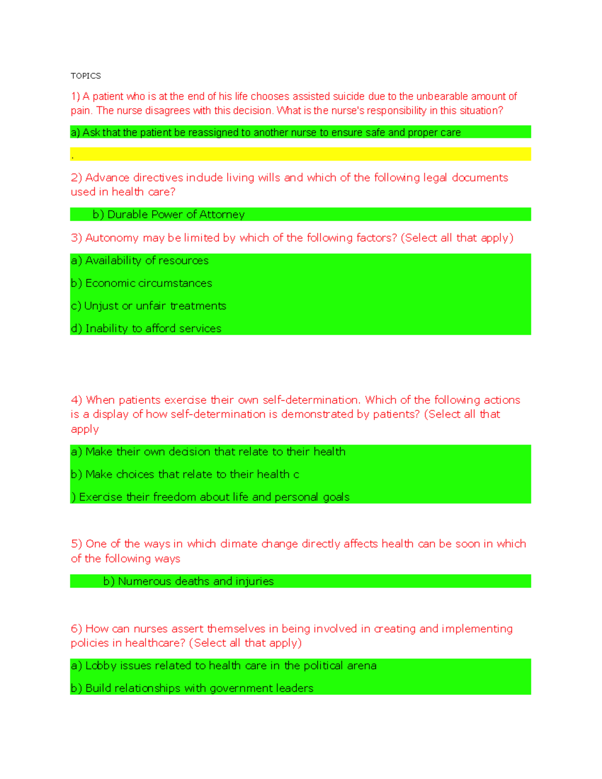 Tutoring notes ethics - TOPICS A patient who is at the end of his life ...