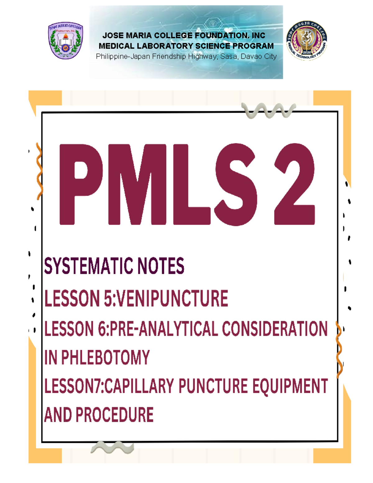 Systematic Notes PMLS - READ - MEDICAL LABORATORY SCIENCE PROGRAM ...