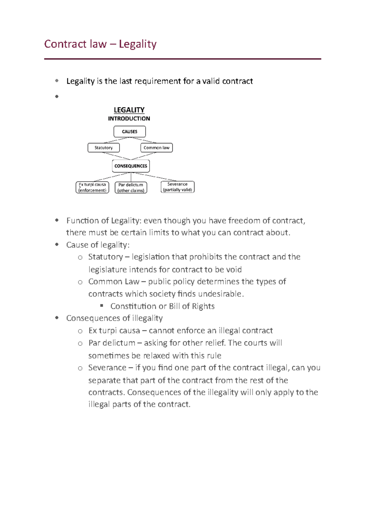 Contract law - legality - Contract law – Legality Legality is the last ...