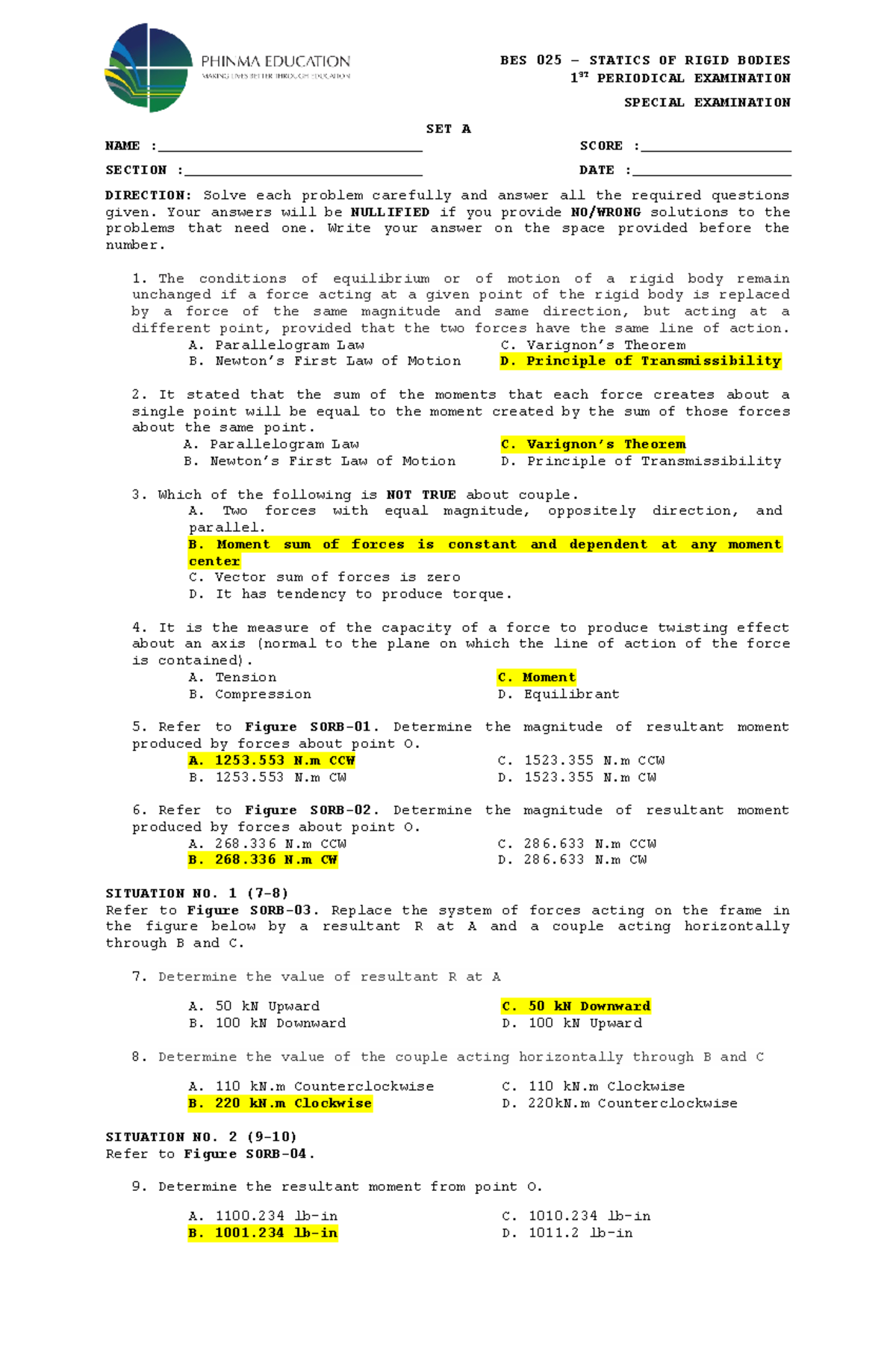 BES 025 P1 Examination Special EXAM - 1 ST PERIODICAL EXAMINATION ...