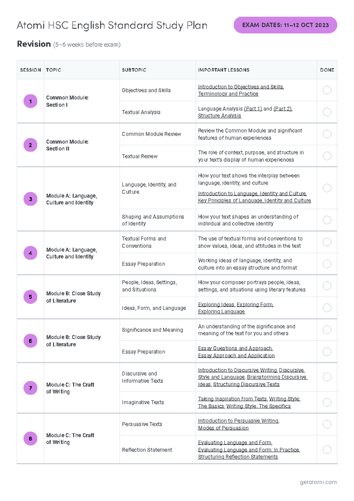 Atomi hsc english std study plan 2023 - Atomi HSC English Standard ...