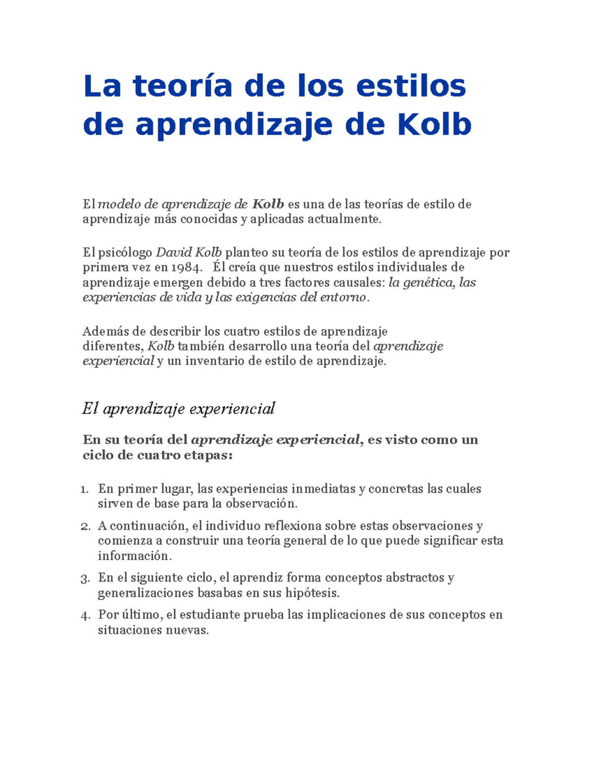 La teoría de los estilos de aprendizaje de Kolb - La teoría de los estilos de aprendizaje de ...