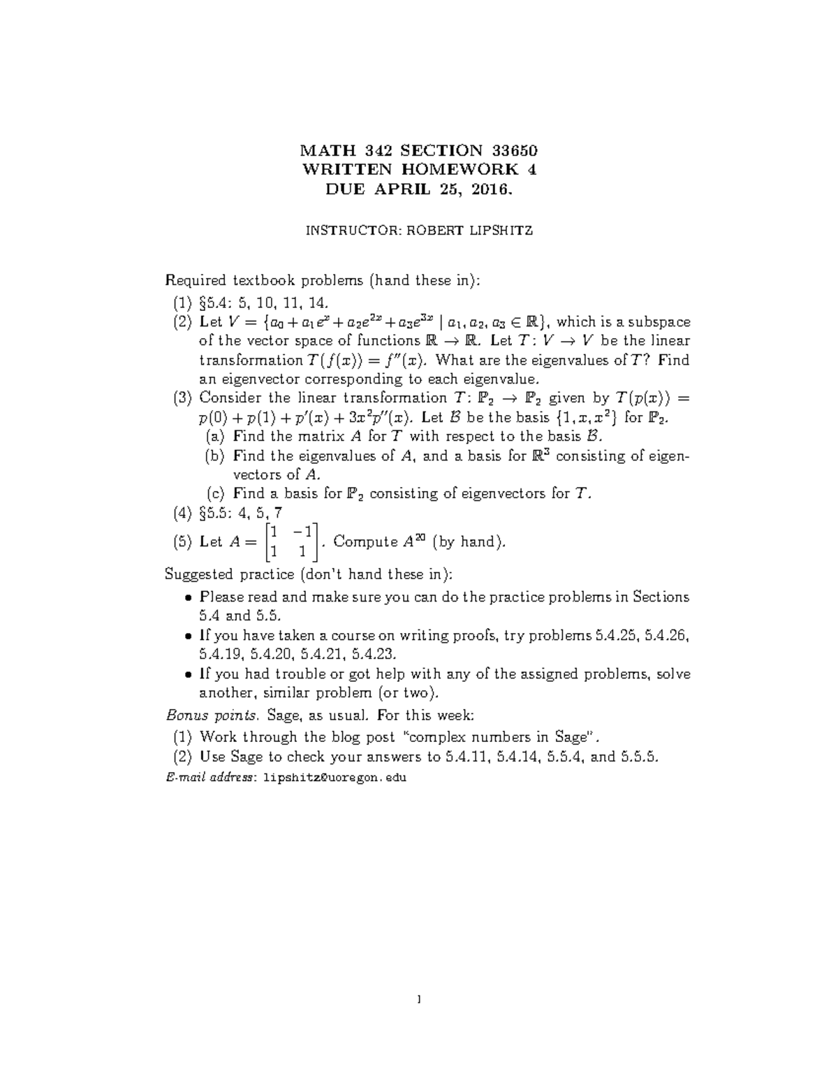 Hw4 Homework Assignment 4 Math 342 Section 33650 Written Homework 4