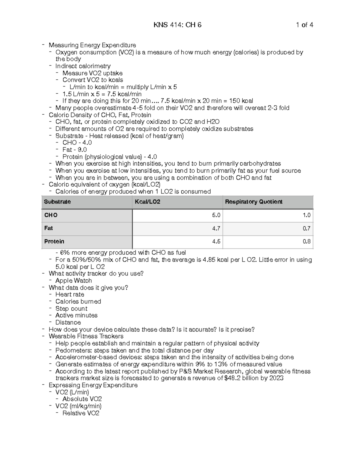 KNS 414 CH 6 - Energy Expenditure; Nutrition - Measuring Energy Expenditure - Oxygen consumption ...