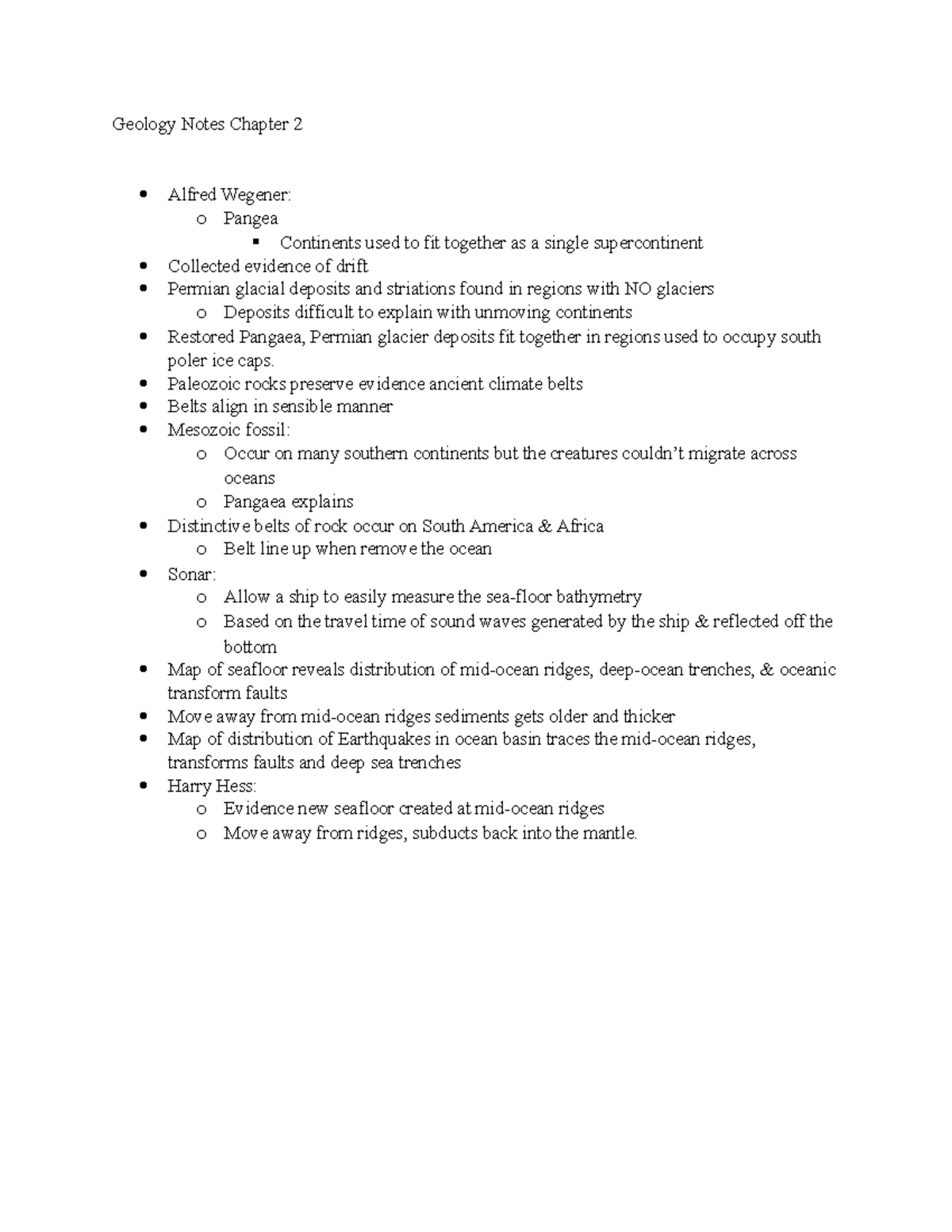 Geology Notes CH2 - Geology Notes Chapter 2 Alfred Wegener: o Pangea ...