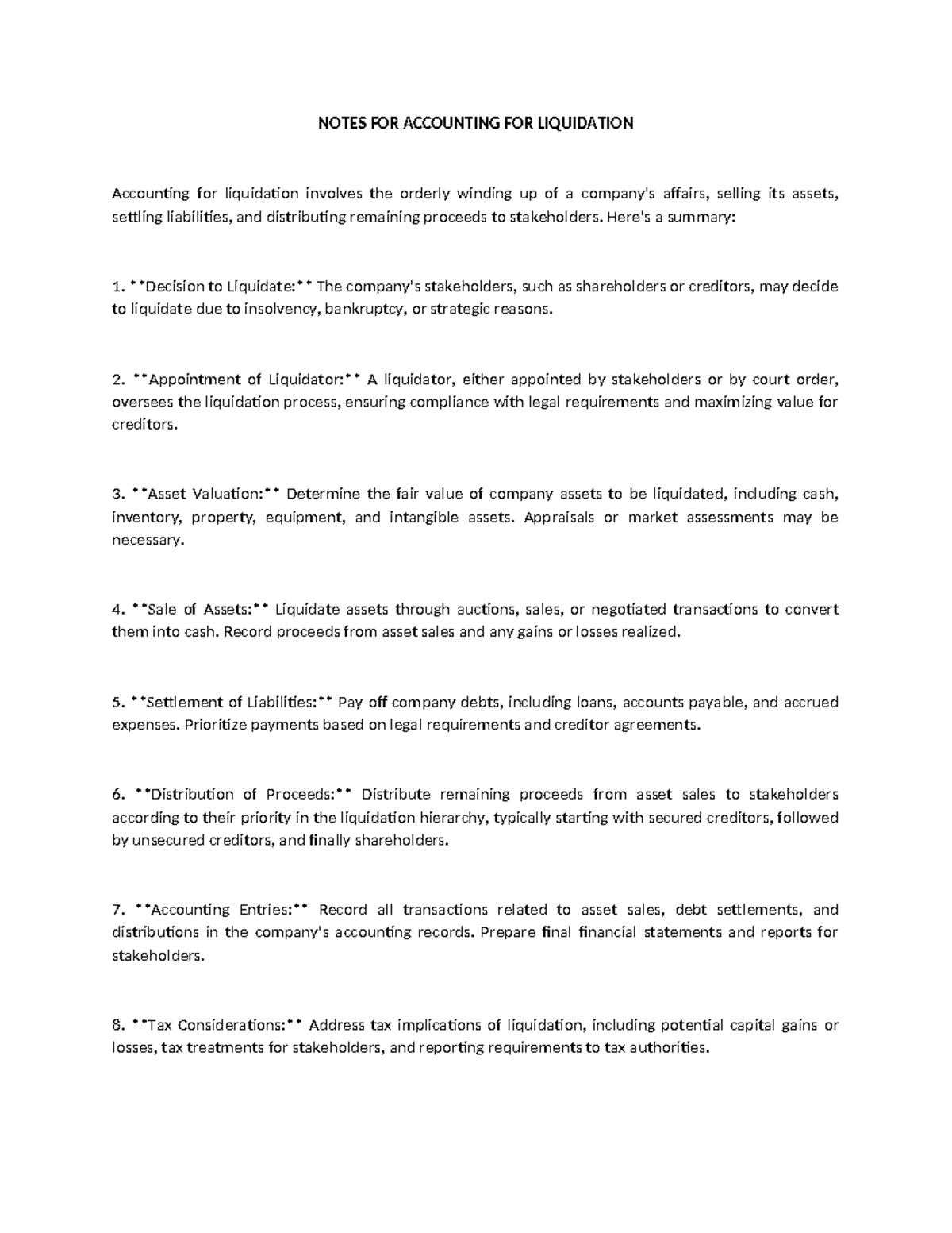 Notes FOR Accounting FOR Liquidation - NOTES FOR ACCOUNTING FOR ...