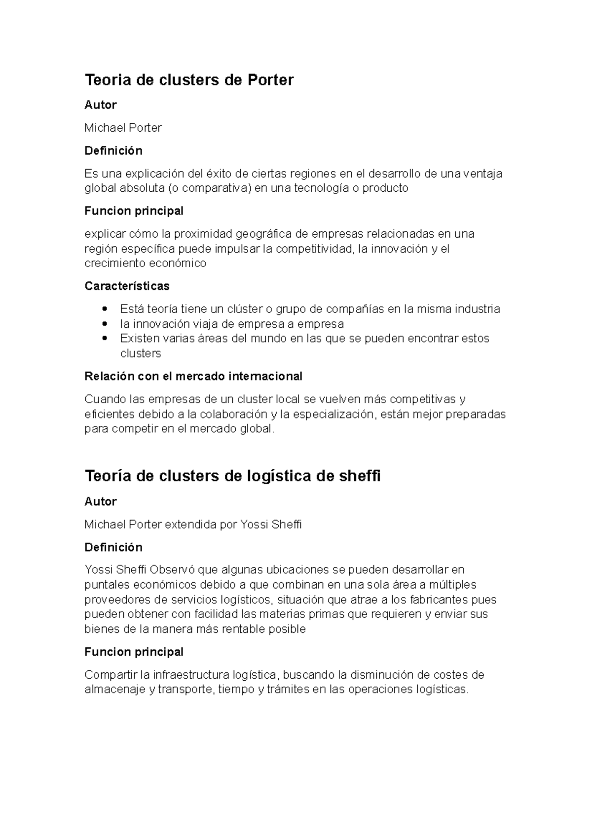 Teorias Clusters - Evidencia 2 - Teoria de clusters de Porter Autor ...