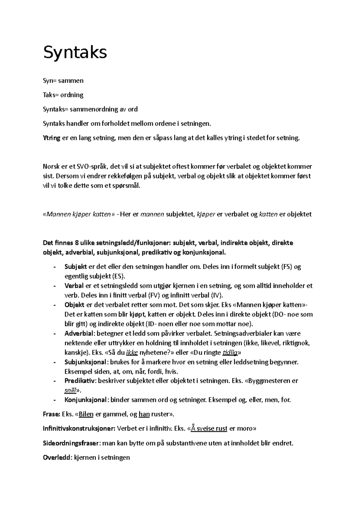 Syntaks - Sammendrag Språk i skolen - Syntaks sammen ordning ...