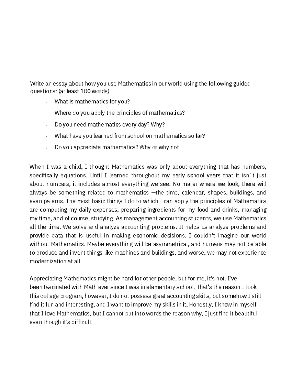 Module 1 Activity 1 - mathematic in the modern world. - Write an essay ...