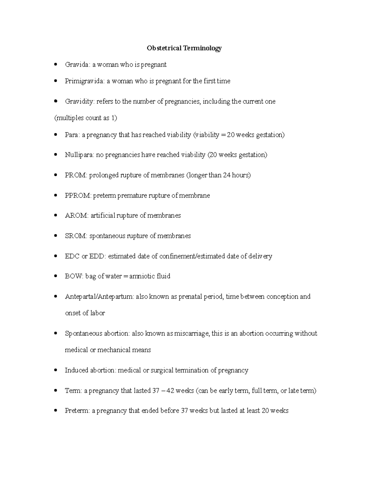 Lab Prep Work Obstetrical Terminology - Obstetrical Terminology Gravida ...