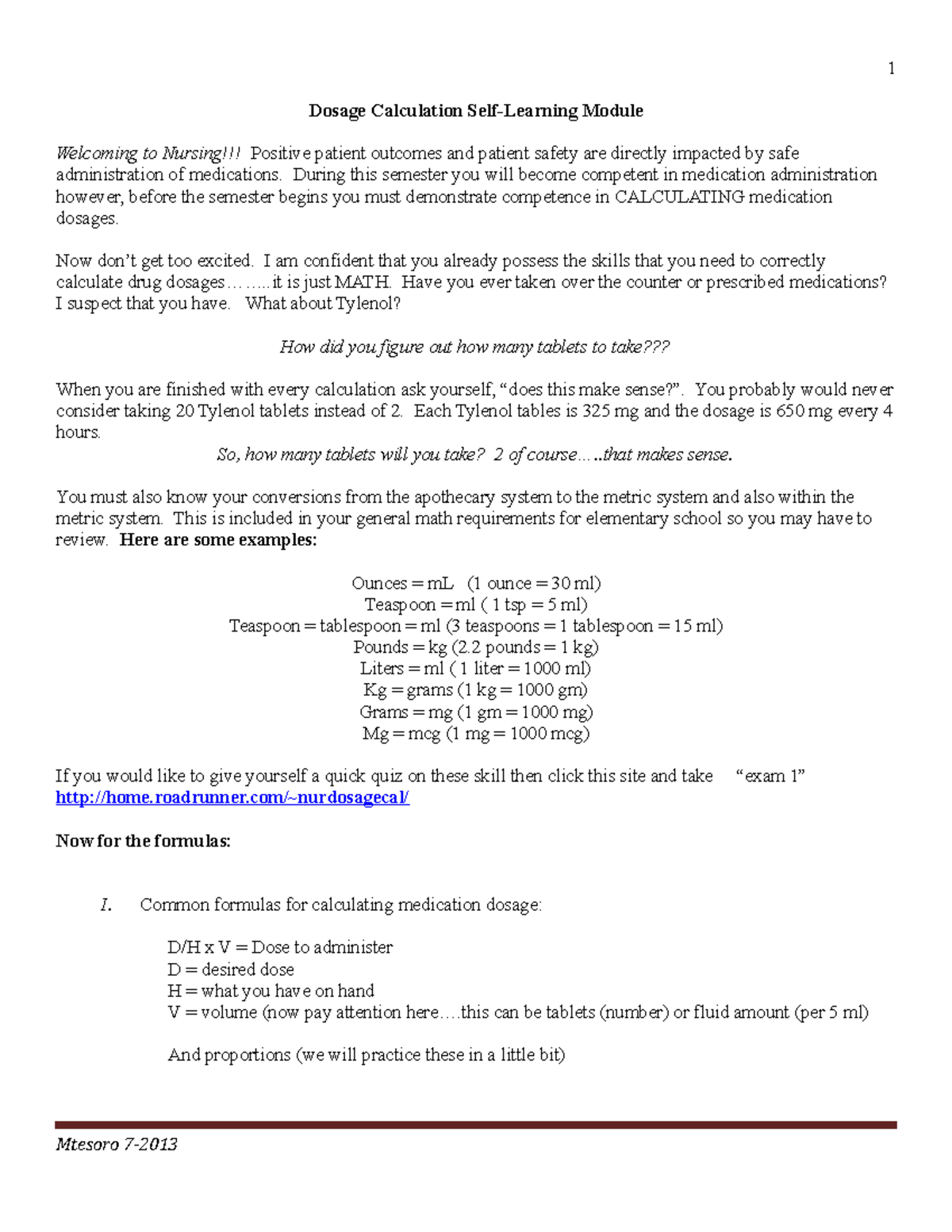Dosage Calculation Module - Studocu