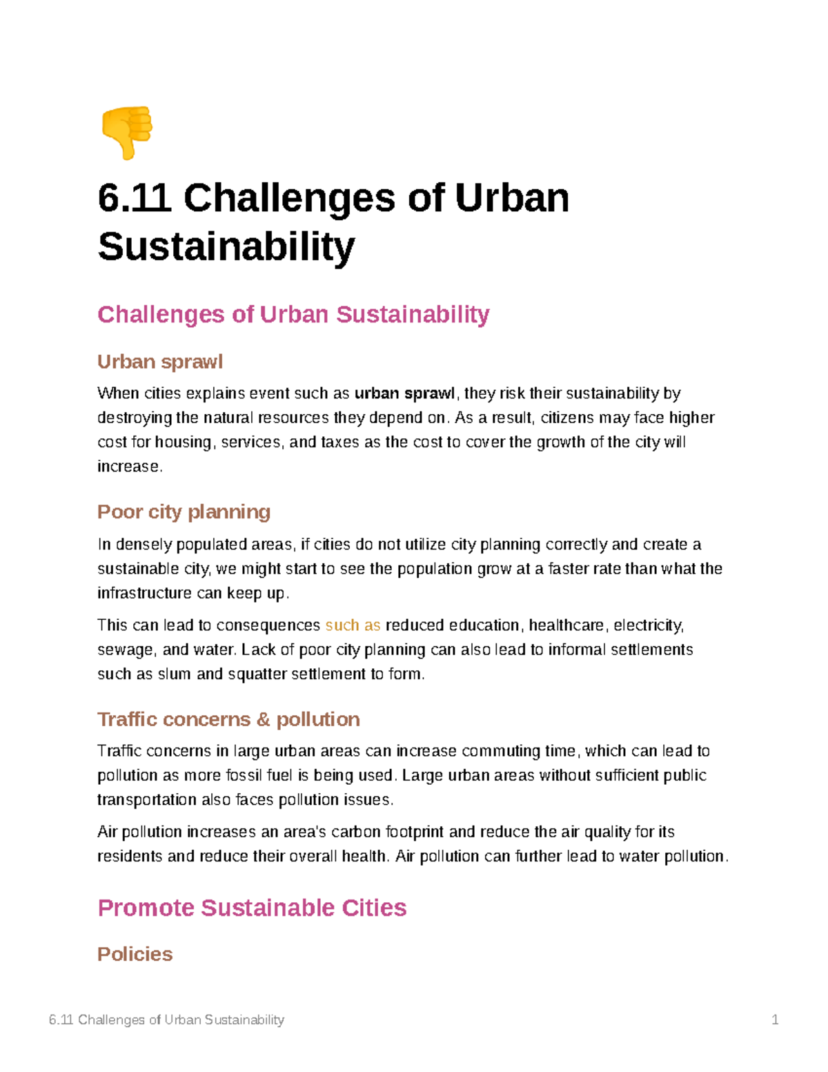 Challenges of urban sustainability - As a result, citizens may face ...