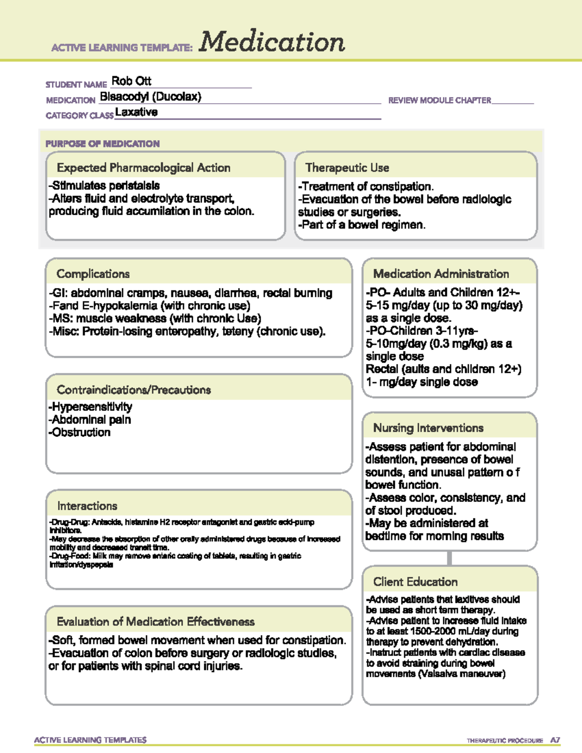 Med card bisacodyl - Med Card - NSG 211 - PVCC - Studocu