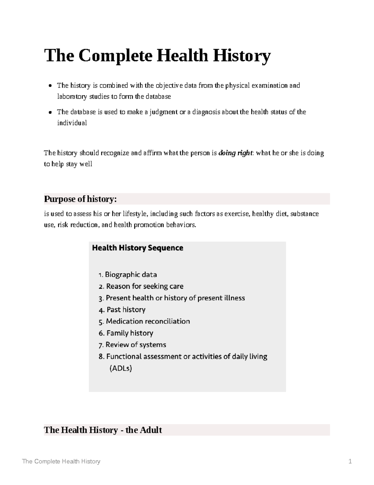 The Complete Health History - The Health History - the Adult The ...