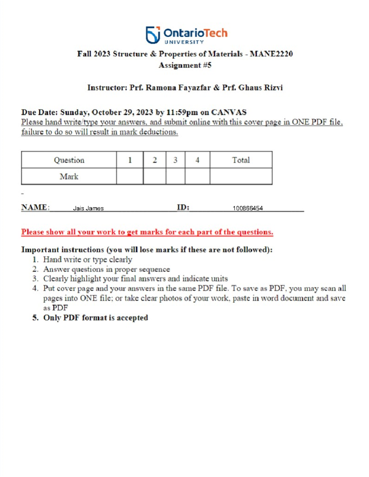 Structures Assignment 5 (1) - MANE2220 - Jais James - Studocu