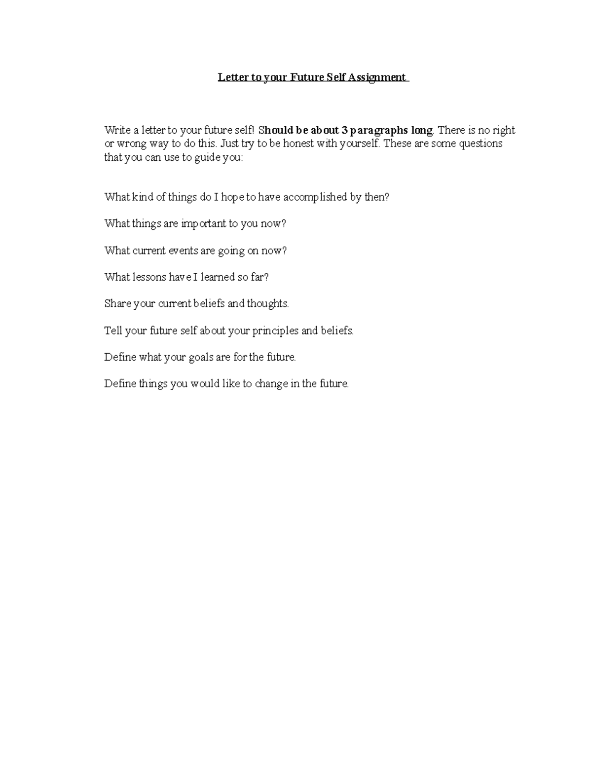 - Letter to your Future Self Assignment - There is no right or wrong ...