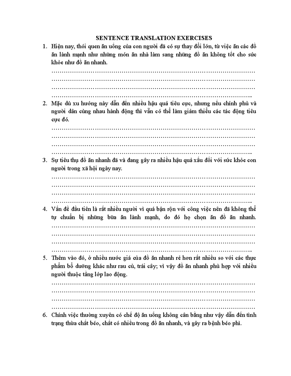 sentences translation ielts - SENTENCE TRANSLATION EXERCISES Hiện nay ...