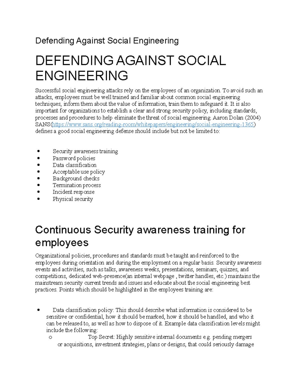 Defending Against Social Engineering - Defending Against Social ...