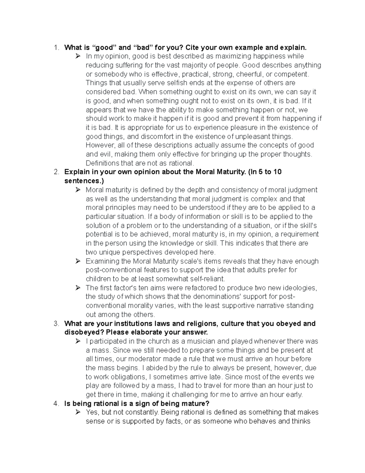 ACT 9 VAL02 - Activity 9 in ethics - What is “good” and “bad” for you ...